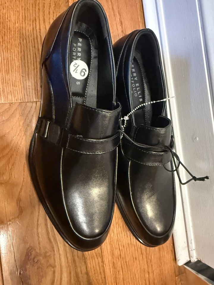 Perry Ellis Portfolio Ultrafoam Men's Black Leather Monk Strap Dress ...