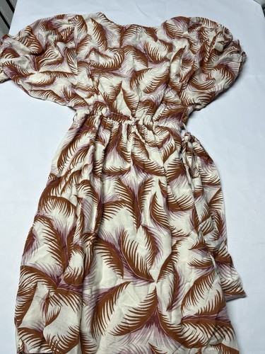 Anthropologie Nicole Feather Pattern Linen Puff Sleeved Shirt Dress ...