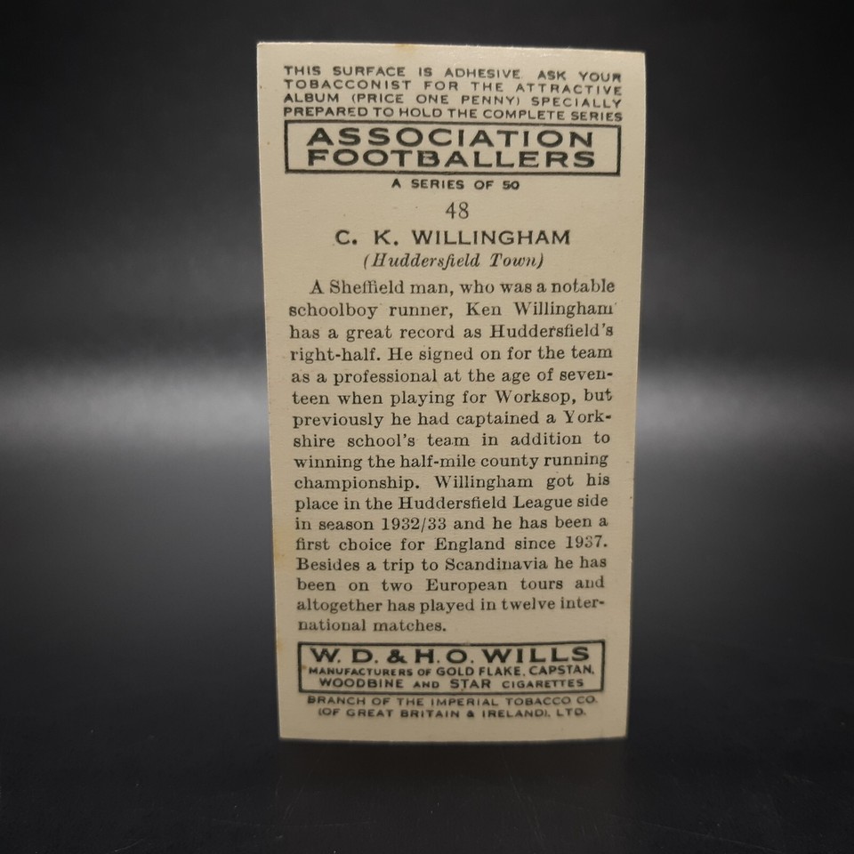 1939 Wills Association Footballers 48 Ken C.K. WIllingham Tobacco ...