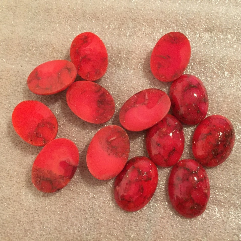 AN918 Vintage 18x13mm sparkly ruby matrix oval glass cabochons, FB (18 ...