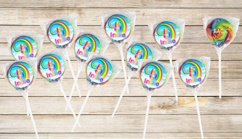 12x Personalised rainbow theme lollipop party favour loot bag birthday ...