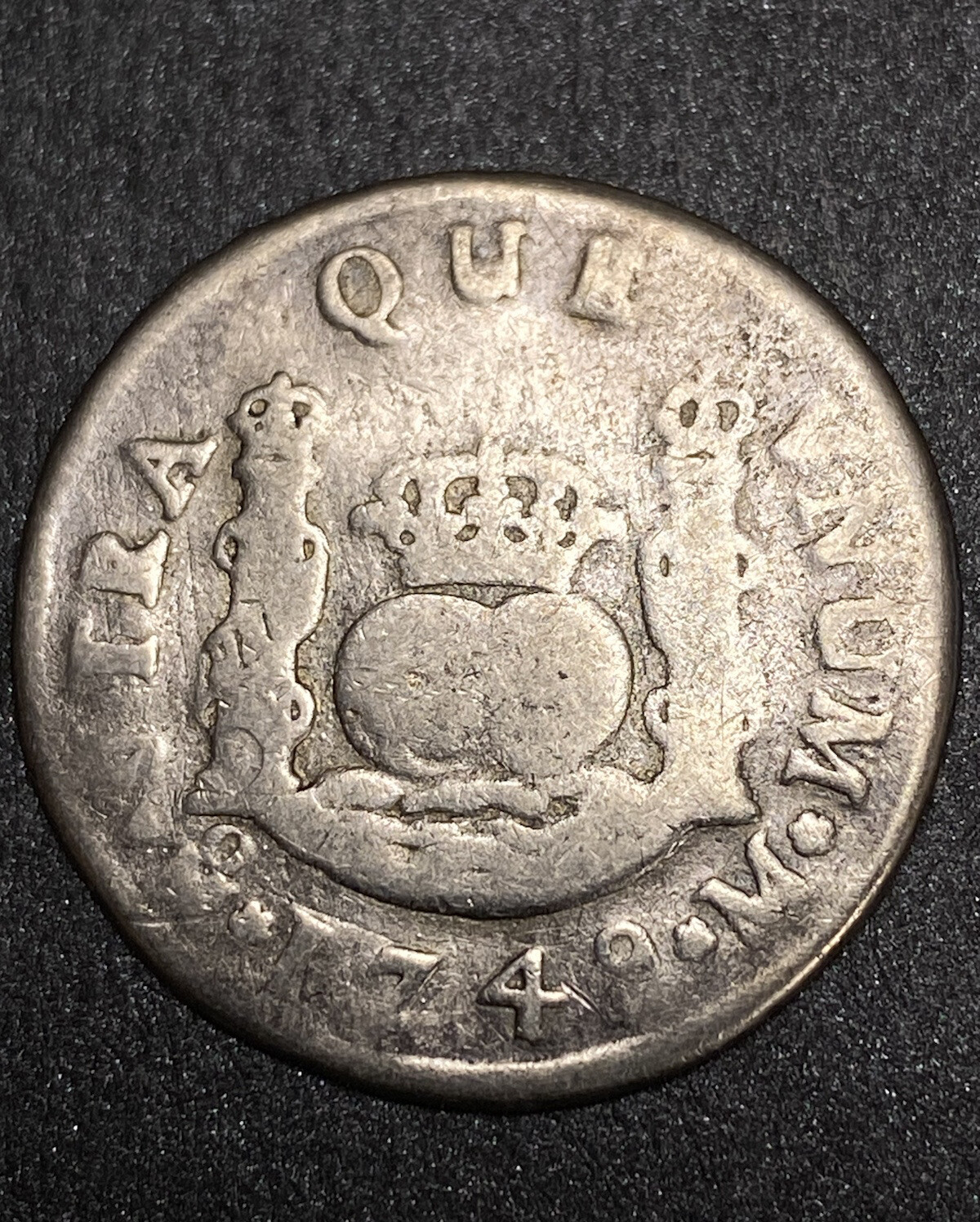 Rare 1749 2 Reale Mexico Spain Pillar U.S Colonial Crown & Globes ...