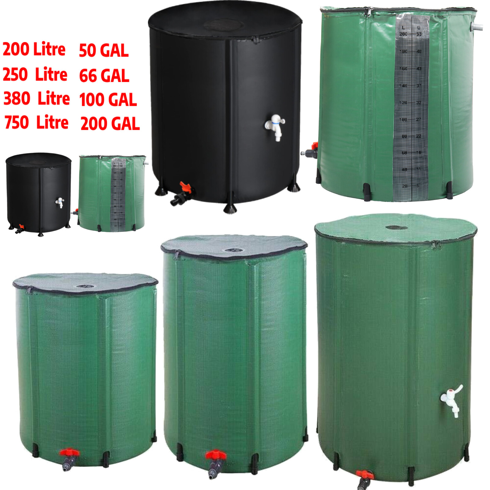 Rainwater Tank Water Butt Container Garden Collector Collapsible 250L ...