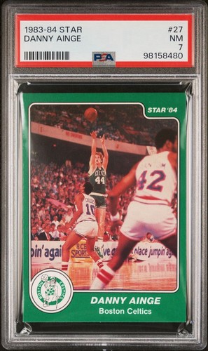 1983-84 Star #27 Danny Ainge RC Rookie Boston Celtics PSA 7 NM Sharp ...