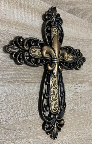 Top Brass Tuscan Fleur De Lis Layered Wall Cross Decorative Scrolly ...