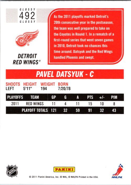 2011 Score Glossy #492 Pavel Datsyuk - Stanley Cup Highlight | eBay