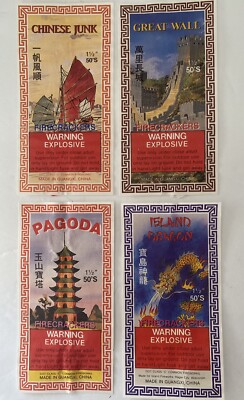 Vintage Chinese Firecracker Labels- Pagoda Island Dragon Chinese Junk ...