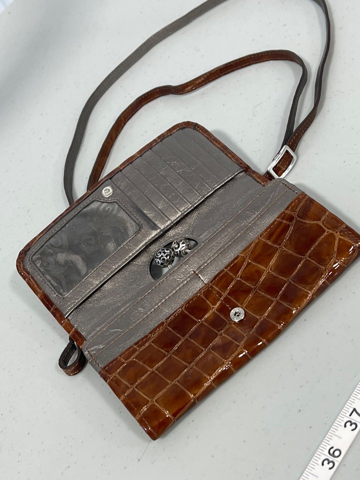 Brighton Shoulder Bag Vintage Croc Embossed Brown Leather Snap Flap ...
