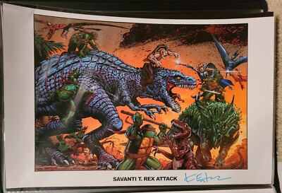Signed Kevin Eastman 11x17 Print TMNT Savanti T Rex Attack w Holo Label ...