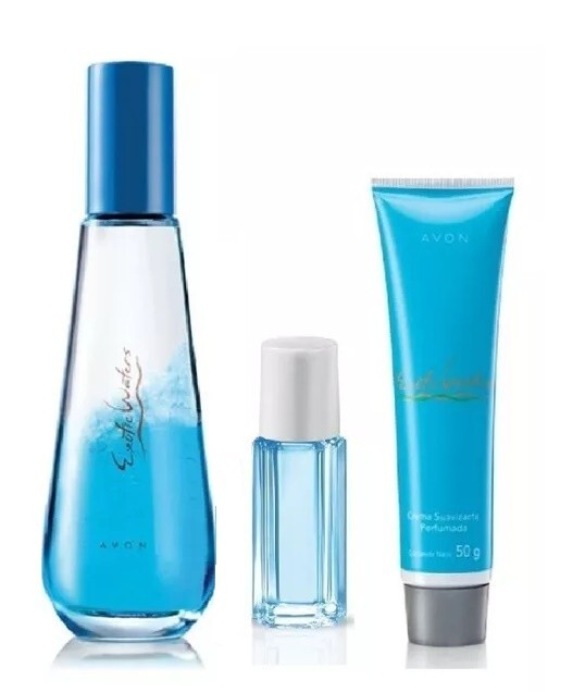 AVON EXOTIC WATERS colonia para dama SET DE 3 PIEZAS CREMA-ROLLETTE ...