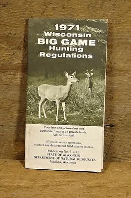 Vintage 1971 Wisconsin Big Game Hunting Regulations Booklet/Pamphlet ...
