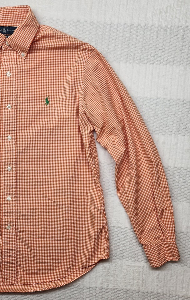 POLO RALPH LAUREN Button Up Shirt Men L Orange Custom Fit Long Sleeve ...