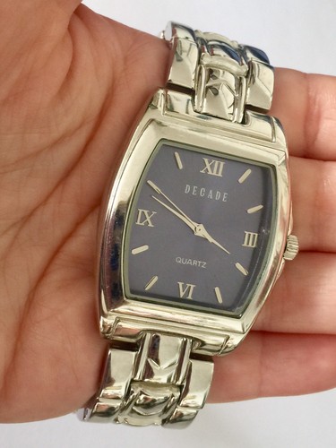 Decade Quartz Men's Wrist Watch Blue Dial Silver Color Battery Operated ...