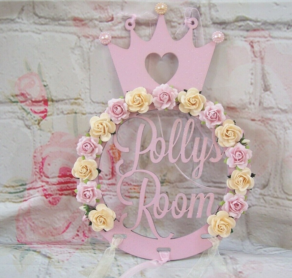 Personalised MDF Princess Crown Name Plaque Bedroom Door Sign Flower ...