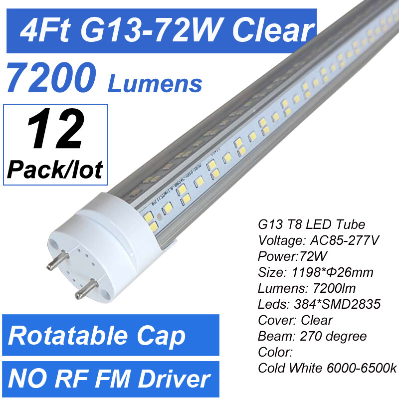 48" 72W 4Ft 4Feet 6000K~6500K LED T8 Fluorescent Replacement Tube Light ...