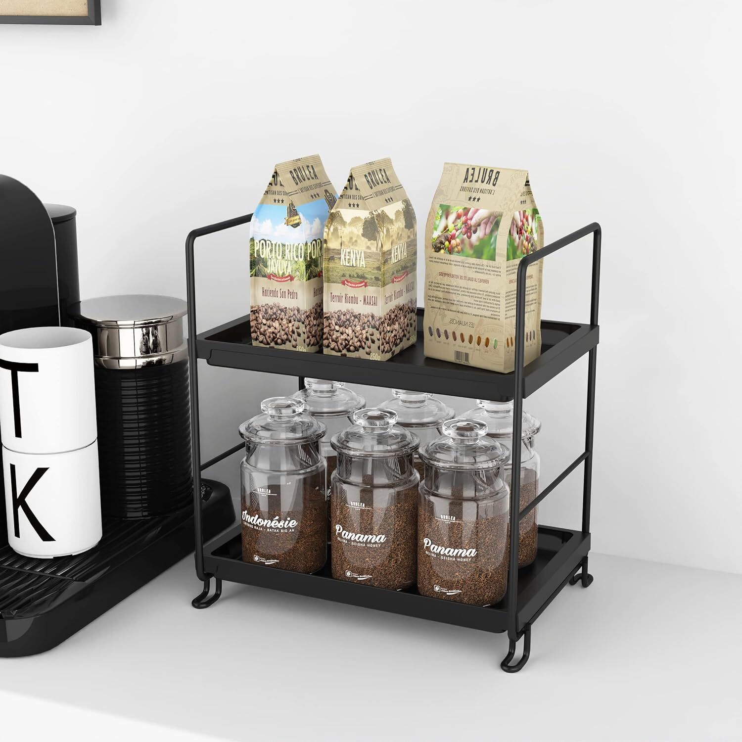 NLBTW 2 Tier Bathroom Organizer Countertop, Kitchen Spice Rack Black ...