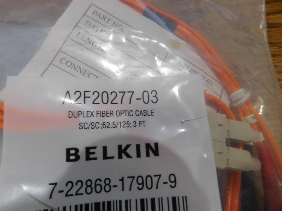 Lot of Belkin Model: A2F20277-03. 3 FT Duplex Fiber Optic Cbl. Qty. 3 ...