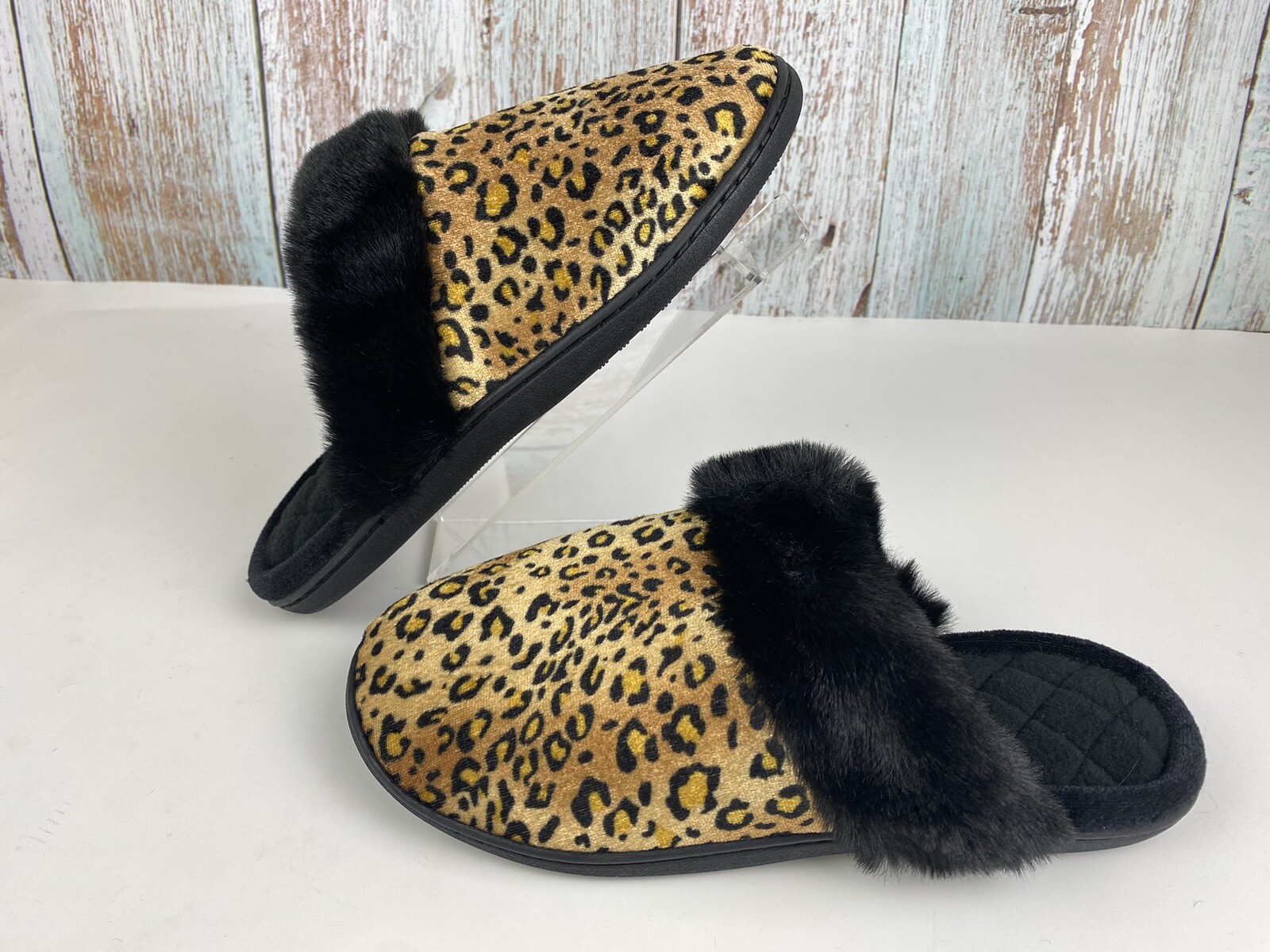 Totes Toasties Memory Foam Slippers Cheetah Animal Print Faux Fur Large ...