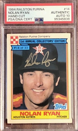 1984 RALSTON PURINA HAND CUT #14 NOLAN RYAN AUTHENTIC AUTOGRAPH PSA 10 ...