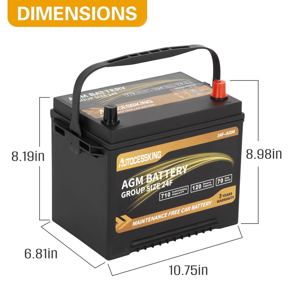 Group 24F Platinum AGM Battery 12V 70AH Rechargeable Automotive Car ...