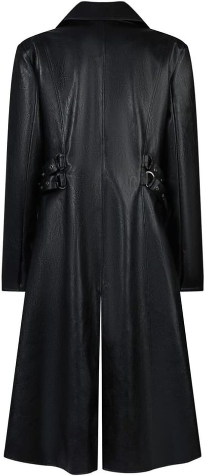 Men's Black Faux Leather Motorcycle Trench Coat Black Long PU XL-XXL | eBay