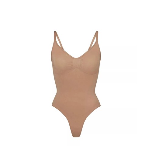 SKIMS Seamless Sculpt Thong Bodysuit Color Sienna Brown Women's medium ...