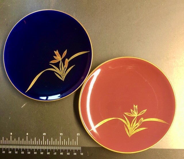 TWO JAPANESE KORANSHA PLATES BLUE & PINK FLOWER DESIGN GOLD RIM | eBay