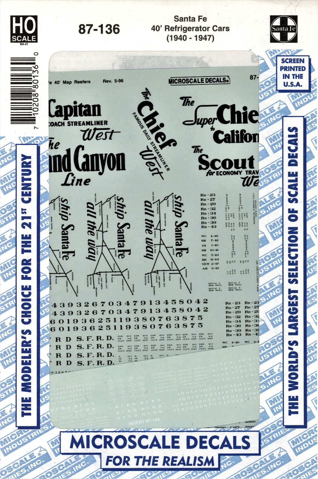 Microscale 87-136 HO Decals 40' Reefers Santa Fe/ATSF 1940 - 1947 | eBay