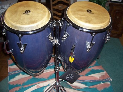 Reduced! RARE Deep Metallic Blue CONGA DRUMS (2), Large with Stand ...