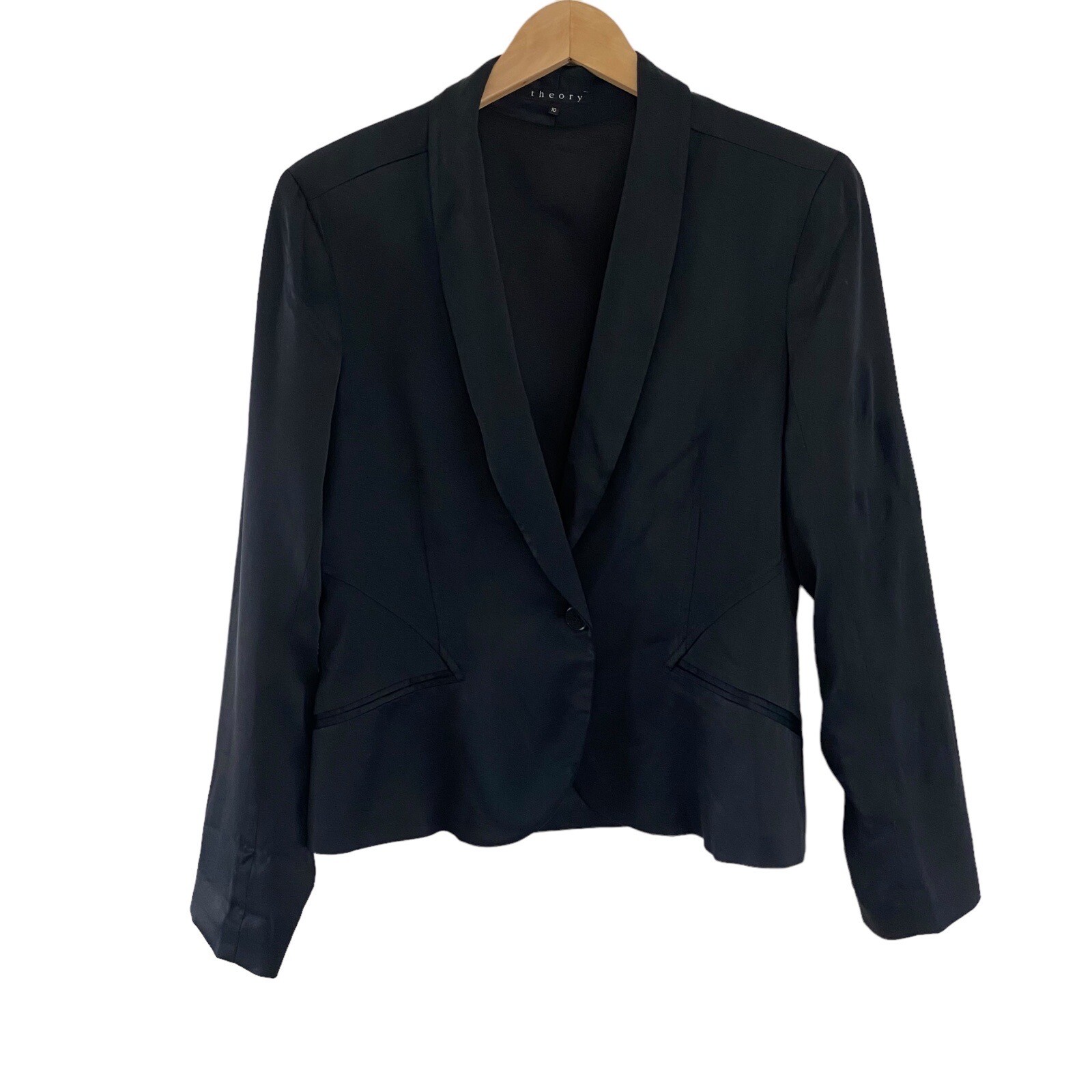 Theory black satin one button blazer size 10 - Gem