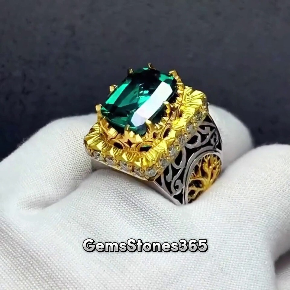 Genuine Mens Emerald Ring For Men Sterling 925 Silver Emerald Zamurd ...
