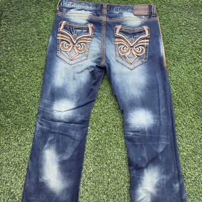 Affliction Cooper Jeans Mens 36x34 Blue Denim Dark Wash Blue Fade ...