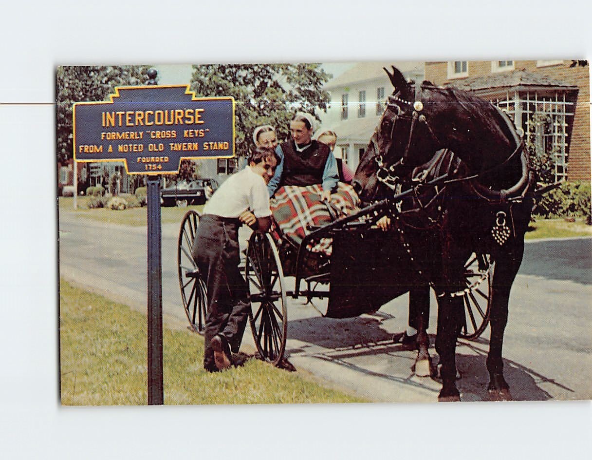 Postcard Amish Boy & Girls Talking Greetings from Dutch Country ...