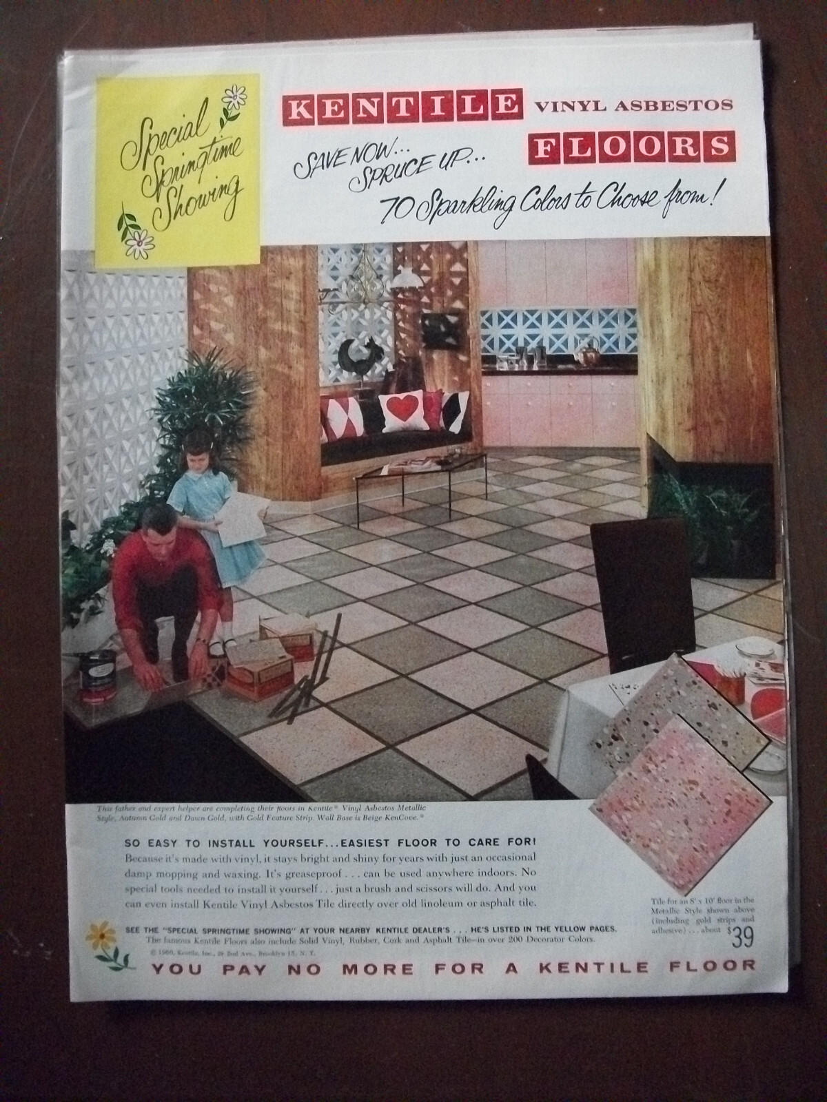 1960 VTG Orig Magazine Ad Kentile Vinyl Asbetos Flooring Sparkling ...