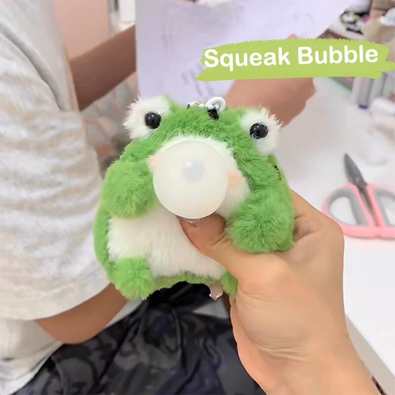 Handmade Squeak Cute Spitting Bubble Frog Plush Doll Keychain Creative ...