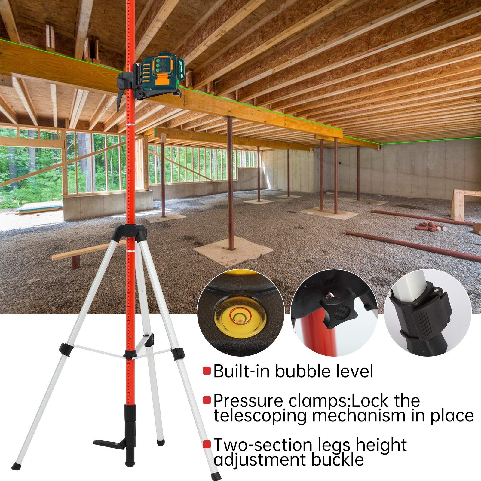 Telescoping Support Pole With Tripod and Mount for Lasers Level of ...