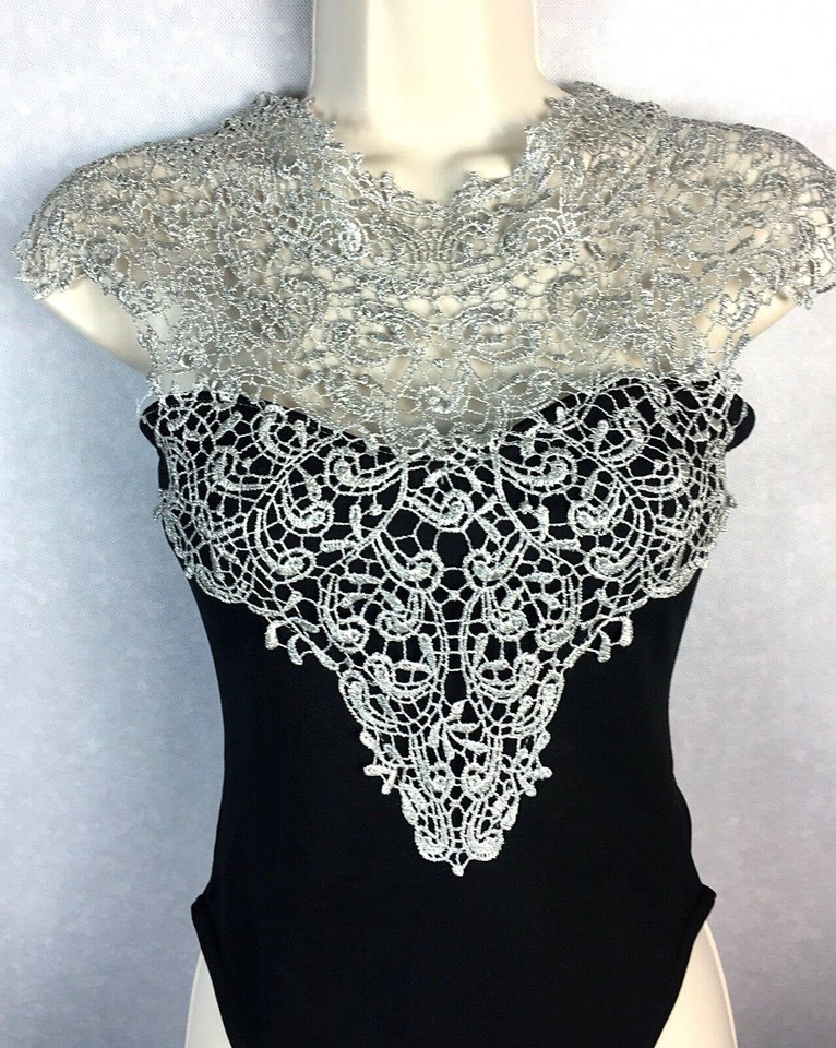 Boohoo Womens Silver Metallic Lace Front High Rise Bodysuit Sz. 2 | eBay