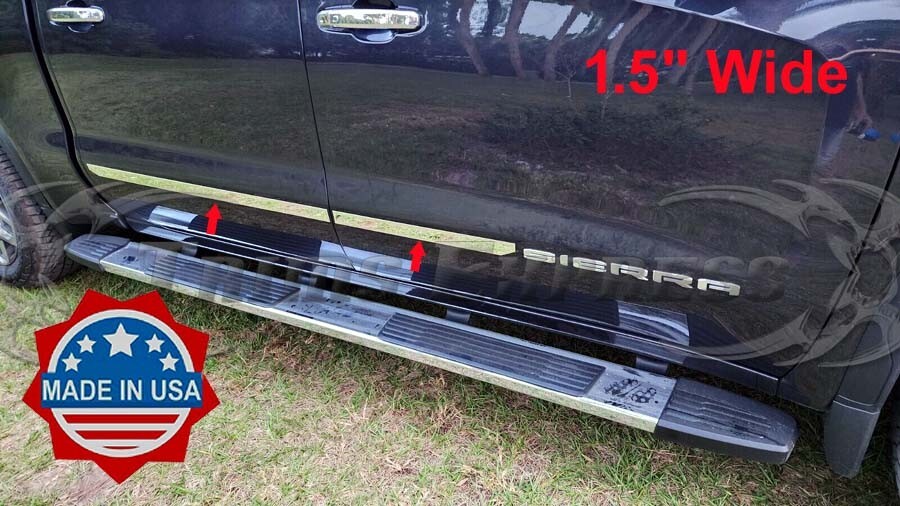 2019-2025 GMC Sierra Crew Cab Body Side Molding Stainless 1 1/2" 4Pc ...