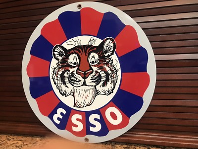 Esso Put Tiger In Tank Gasoline Oil Gas vintage Style round sign ...