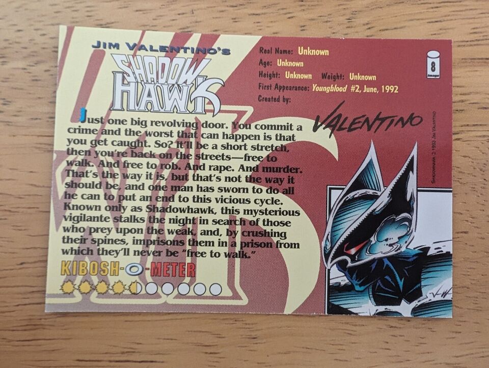 WIZARD MAGAZINE SERIES 2 1993 PROMO CARD # 8 JIM VALENTINO SHADOW HAWK ...