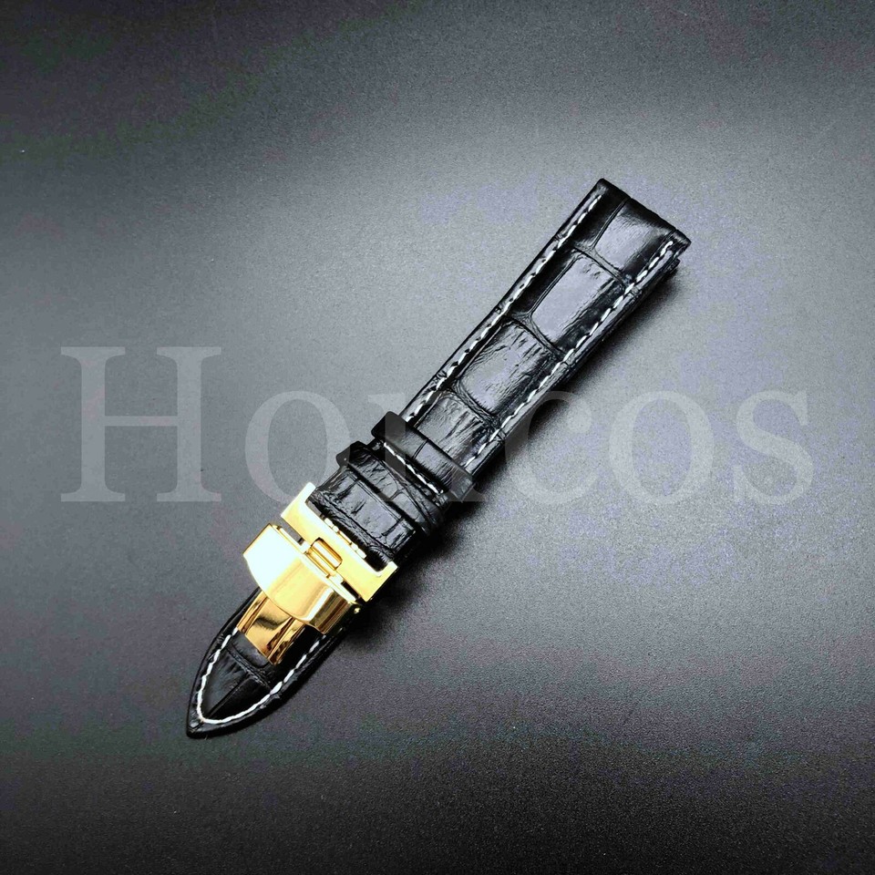 12-24MM Watch Band Strap Leather Alligator Deployment Fits for Jaeger ...