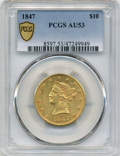 1847 $10 US Liberty Head No Motto Gold Eagle Coin - PCGS AU53 | eBay