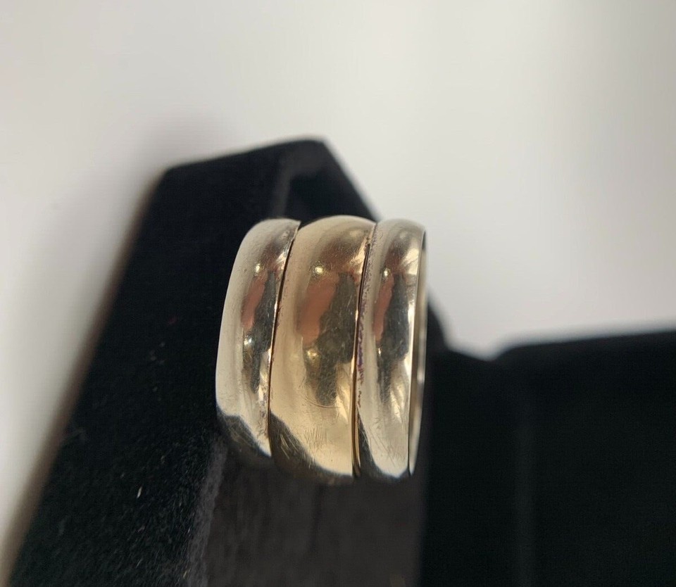 14k Two-Tone Gold TriBand Xwide 14mm Fused Band Sz 8, 8.14g FREEgiftbox ...