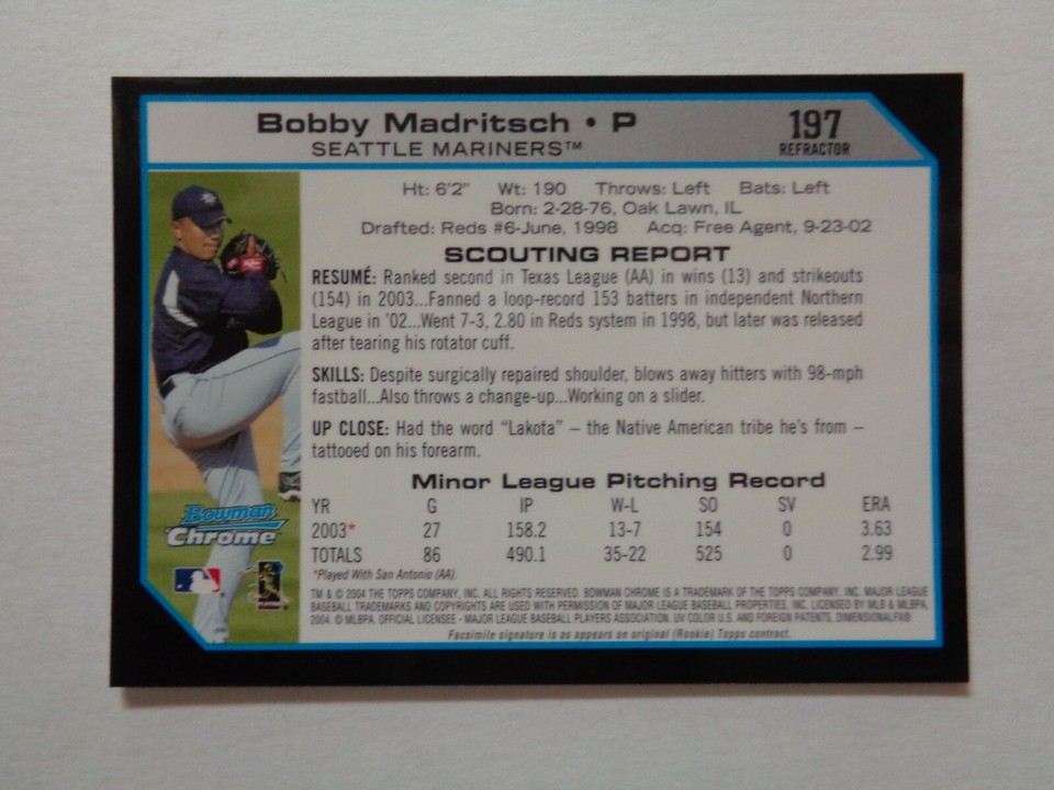 2004 Bowman Chrome Refractor Bobby Madritsch Card #197 | eBay