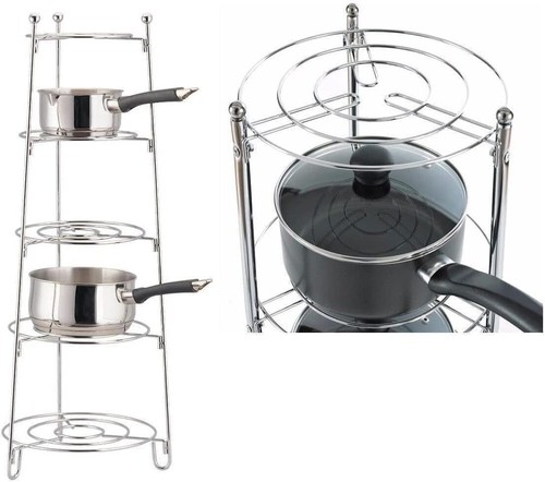 5 Tier Pot Pan Saucepan Stand Kitchen Storage Rack Holder Chrome ...