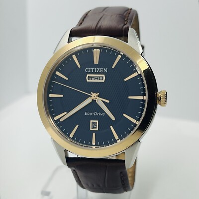 Citizen Rolan Men's Eco-Drive Blue Dial 40mm Leather Day/Date Watch ...