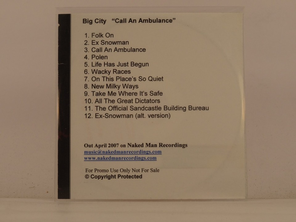 BIG CITY CALL AN AMBULANCE (589) 12 Track Promo CD Album along with ...