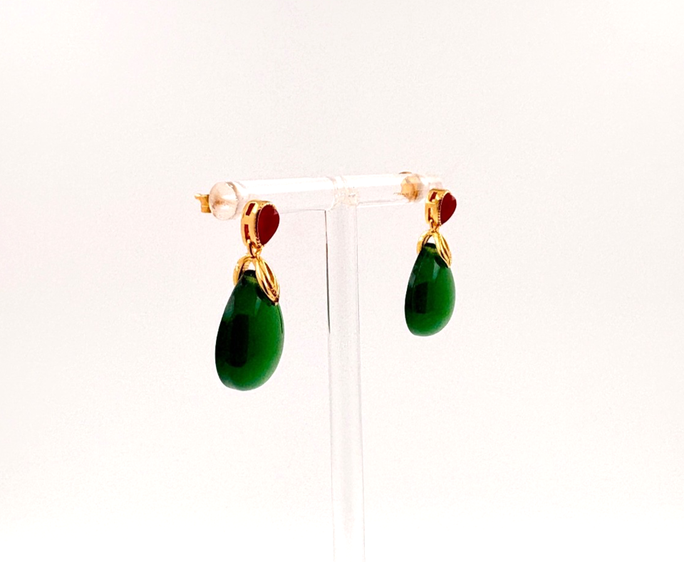 Green Chalcedony & Amber 30.00x11.80mm Drop Earrings Silver 925 Gold ...