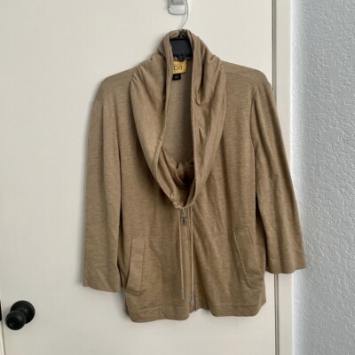 St. John Spa Beige Zip Up Super Soft Cowl Neck Jacket Sweater Top size ...