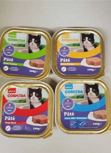 Pack 60 X 100g Coshida Cat Food Pate With Beef, Turkey, Poultry & MSC ...